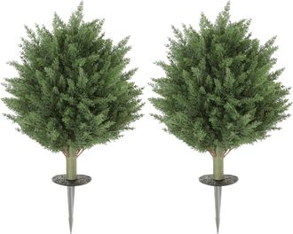 HOMCOM 2er-Set K&uuml;nstliche Pflanzen 40 cm, UV-best&auml;ndige Kunstpflanze Zypresse mit 387 Bl&auml;ttern und Erdspie&szlig; f&uuml;r Wohnzimmer Schlafzimmer B&uuml;ro Garten