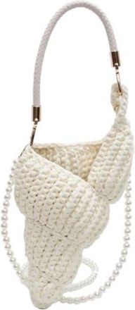 Generic Sac fourre-tout tissé à la main avec chaîne de perles en crochet conque, beige, 180.00x70.00x240.00mm/7.09x2.76x9.45inch