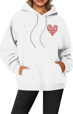 Generic Sweat-shirt pour femme XXL Streetwear &agrave; la mode Sweat &agrave; capuche Coupe &agrave; manches longues avec motif de coeur romantique Haut d&eacute;contract&eacute; pour femme pou