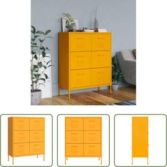 vidaXL Schrank - Schubladenschrank Senfgelb 80x35x101,5 cm Stahl