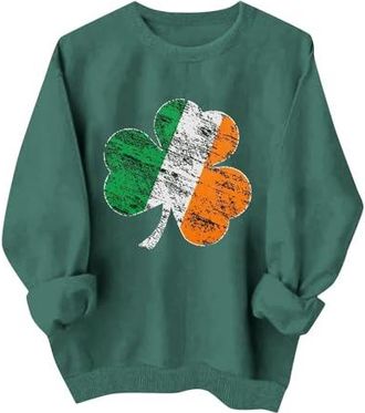 Generic Sweat-shirt tr&egrave;fle irlandais pour femme - Chemise de la Saint-Patrick - Pull fantaisie amusant &agrave; manches longues - Col rond - Pull en forme de coeur -