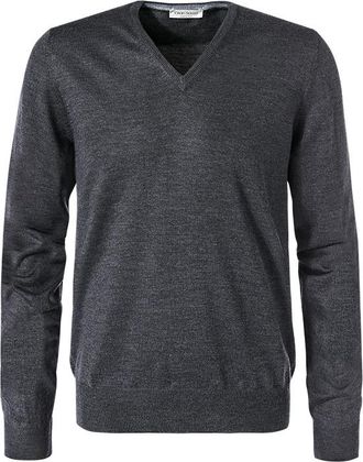 Gran Sasso Herren Pullover grau Schurwolle unifarben