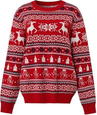 Generic Pull de Noël traditionnel en tricot pour femme 2025 - Motif renne de Noël - Coupe régulière - Cardigan en tricot pour la maison, les fêtes, cadeaux de