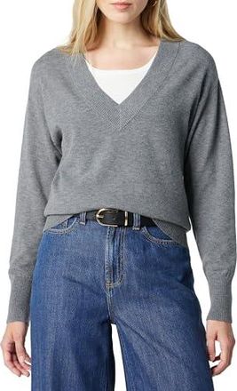 The Drop Maye Essential V-Neck Sweater, Gris chiné Moyen, L