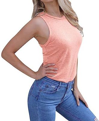 Generic D&eacute;bardeur tendance &agrave; col rond pour femme, chemisier d&eacute;t&eacute; ample sans manches, couleur unie, coupe ample, d&eacute;bardeurs basiques tendance pour le printemps