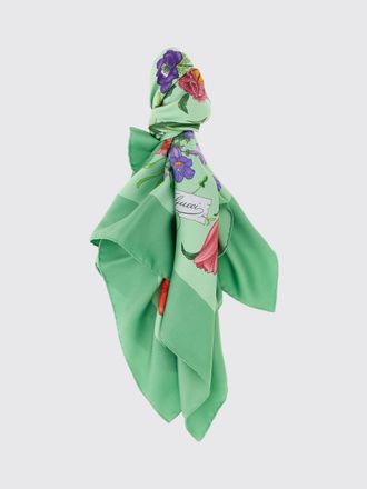 Gucci Quadratischer Schal aus reiner Seide mit Blumendruck und Kontrastlogo