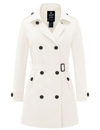 Wantdo Damen Zweireihige Knopfverschl&uuml;sse M&auml;ntel mit Verstellbare G&uuml;rtel Winddicht Herbst Jacke Zweireiher Trenchcoat Mantel Beige L