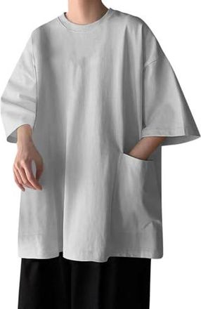 Generic T-shirt &agrave; col rond confortable pour homme, d&eacute;contract&eacute;, uni, tendance, respirant, polyvalent, surdimensionn&eacute;, l&eacute;ger, &agrave; manches courtes, pour les loisi