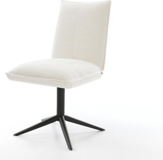 DELIFE Drehstuhl Lelio-Flex Boucl&eacute; Soft Beige Fu&szlig;kreuz Schwarz 360&deg; drehbar Wippfunktion Taschenfederkern, Esszimmerst&uuml;hle