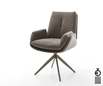 DELIFE Drehstuhl Clea-Flex Strukturstoff Soft Taupe Kreuzgestell breit Effektfinish Titan 360&deg; drehbar Wippfunktion, Esszimmerst&uuml;hle