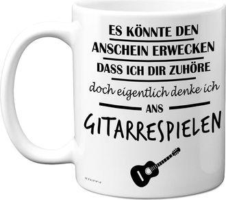 Stuff4 Gitarrengeschenke - Eigentlich Denke Ich ans Gitarrespielen Tasse - Lustige Tasse für Musiker, Geschenke für Gitarristen, Musikliebhaber-Präsente, 325