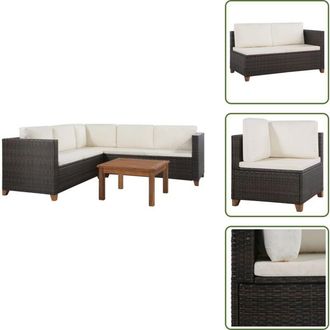 vidaXL 4-tlg. Garten-Lounge-Set mit Kissen Poly-Rattan Braun - Gartensofas - Lounge-Set - Outdoor M&ouml;bel - Rattan Gartenm&ouml;bel - Balkonm&ouml;bel