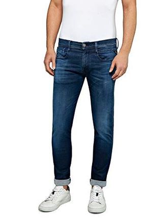 Replay Herren Jeans Anbass Slim-Fit Hyperflex Cloud mit Stretch, Bleu Foncé 007 (Blau), 38W / 32L