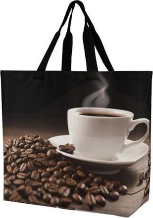 Generic Tasse &Agrave; Caf&eacute; Et Grains De Caf&eacute; Sac Cabas Imperm&eacute;able Sacs R&eacute;utilisable Sac A Main Femmes Pour Plage Travail Shopping