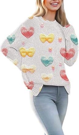 Generic Pull pour femme imprim&eacute; au Royaume-Uni - Pull &eacute;pais &agrave; manches longues et col rond - Coupe ample - Tunique dhiver &agrave; col rond - Confortable - Doux - Mig