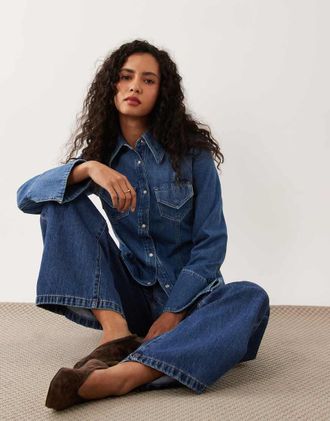 Boss Orange by Hugo Boss passendes Denim-Hemd in Mittelblau