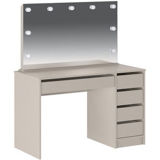 Vente-Unique Coiffeuse avec miroir &agrave; LEDs - 5 tiroirs - Beige - JENEMI
