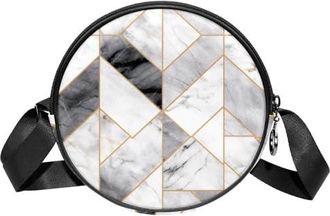 Generic Sac &agrave; bandouli&egrave;re rond pour femme, motif marbre, texture imprim&eacute;e, petit sac &agrave; bandouli&egrave;re avec fermeture &eacute;clair, bretelles r&eacute;glables, sac &agrave; main rond
