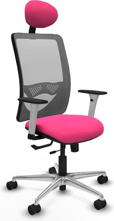 Piqueras y Crespo Drehstuhl in Rosa Zulema mit wei&szlig;en und schwarzen Armlehnen, h&ouml;henverstellbarer Lendenwirbelst&uuml;tze und festem Kopfteil, ausgestattet mit Syncro/Trasla