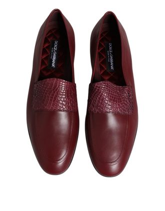 Dolce & Gabbana Mens Burgundy Calfskin Leather Formal Slip On Shoes Caiman