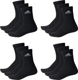 adidas CUSHIONED CREW Tennissocken Sportsocken Damen Herren Unisex 12 Paar, Farbe:Black, Socken & Str&uuml;mpfe:40-42