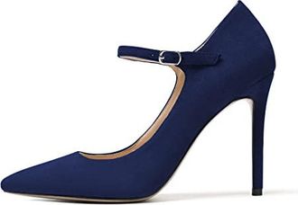 EDEFS Femmes Escarpins Stiletto Mary Jane-4 Pounce Chaussures &agrave; Talons Hauts-Chaussures de Bureau Chic &agrave; Boucle-Su&egrave;de Marine Taille EU38