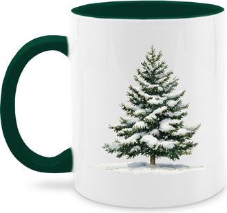 Shirtracer Tasse Tassen 325ml - Weihnachtstasse Weihnachten - Motiv Weihnachtsbaum mit Schnee Geschenk Wintermotiv Schneebedeckte Tanne I Winter Geschenk zur Win