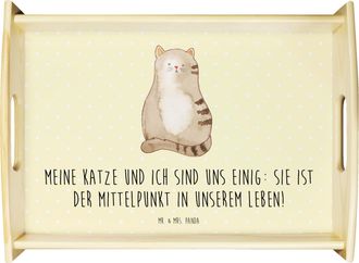 Mr. & Mrs. Panda Tablett Katze Sitzen - Geschenk, Cat, Bett, Servier, Katzen, Herz, aus Holz, Serviertablett, Cats, betttablett, Kater