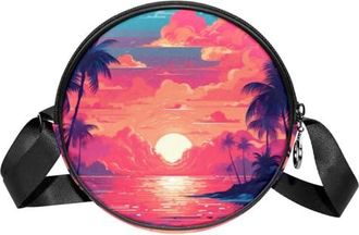 Generic Sac &agrave; bandouli&egrave;re Circle pour femme, petit sac &agrave; bandouli&egrave;re d&eacute;t&eacute; avec fermeture &eacute;clair, bretelles r&eacute;glables, sac &agrave; main rond d&eacute;contract&eacute; pour femmes 