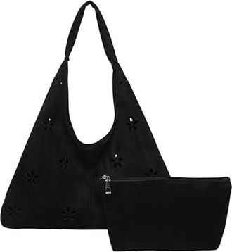 Generic Sac fourre-tout Hobo en daim pour femme, sac à bandoulière rétro en forme de croissant, sac à main tendance pour voyage, université, travail, motif fl