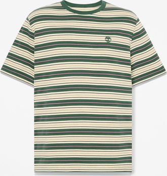 Timberland All Gender T-Shirt mit Streifen in Beige/Dunkelgr&uuml;n, Beige, Gr&ouml;&szlig;e