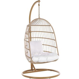 Beliani Fauteuil Suspendu Beige avec Coussin et Support Assortis en M&eacute;tal et Polyester Tr&egrave;s Confortable pour Ext&eacute;rieur au Style Boh&egrave;me Beliani