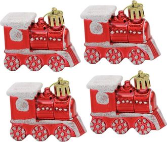 DOITOOL Weihnachtszug zum Aufh&auml;ngen 4 St&uuml;ck Rote Stoff Ornamente Kleine Christbaumschmuck H&auml;ngedekoration f&uuml;r Weihnachtsbaum und Festtagsdeko Innen und Au&szlig;en