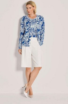 Madeleine Strickjacke Blumige Feinstrick-Jacke, Langarm, Knopfleiste Sommerliche Viskose-Jacke im Bicolor-Blumenmuster, Rundhals, Langarm