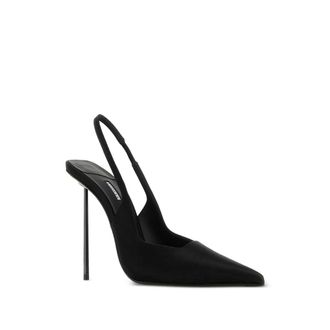 Le Silla Pointed-Toe Satin Slingback Pump - Black