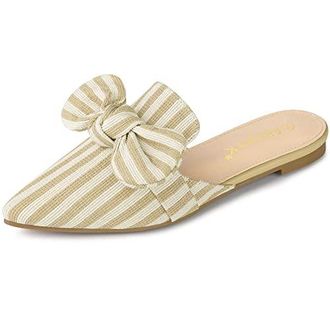 Allegra K Mules plates &agrave; bout pointu avec noeud pour femme, beige, 38 EU