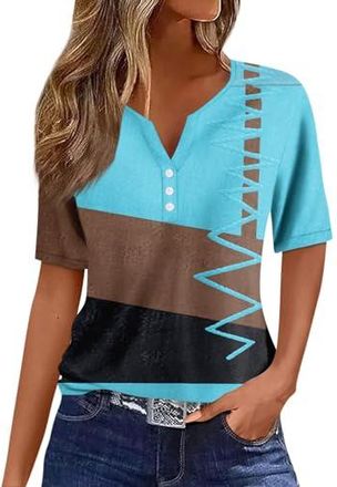 Generic GÉNÉRIQUE Tunique Femme Grande Taille, Vetement Femme Ete Chemisiers Et Blouses Femme T-Shirts à Manches Courtes Femme Col en V pour Femmes Décontract