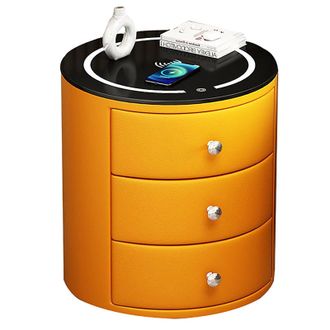 Generic Moderner Nachttisch Mit Kabelloser Aufladung Und LED-Leuchten, 3 Schubladen, Nachttisch Aus Kunstleder for Schlafzimmer (18 × 18 × 20 Zoll)(Orange)