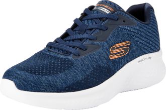 Skechers Herren Skech-lite Pro Faregrove Sneaker, Marineblau, Rundstrick, synthetisch, orangefarbener Rand, 45 EU