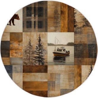 Generic Brun Tapis Rond Style &Eacute;clectique Lavable, antid&eacute;rapant l&eacute;ger &agrave; Poils Courts Tapis Rond, imprim&eacute; Patchwork Animaux For&ecirc;t pour Salon Chambre &agrave; Coucher C