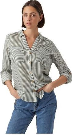 Vero Moda Vmbumpy L/S T-Shirt New WVN Noos Chemise, Laurel Wreath/Stripes : Blanc Neige, S Femme