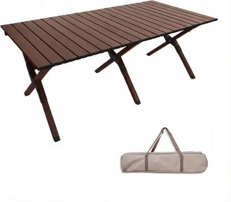 Generic Aluminium Campingtafel 120 cm - Lichtgewicht Roltafel met Houtlook - Opvouwbaar & Compact voor 4-6 Personen - Belastbaar tot 100KG