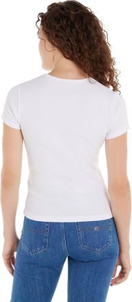 Tommy Jeans Damen T-Shirt Kurzarm Essential Rib Rundhalsausschnitt, Weiß (White), L
