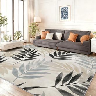 Generic Beige Tapis pour Salon 120 x 170 cm, Lavables avec Dos Antid&eacute;rapant, Tapis &agrave; Poils Courts Imprim&eacute; Moderne Feuilles De Palmier Aquarelle pour Cuisine S