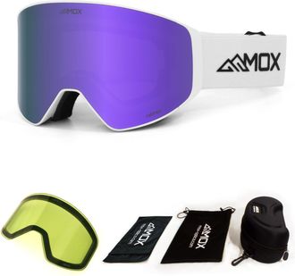 Mox Infinity II White Skibrille - Disco Purple/Lila OTG, mit magnetische Wechselgl&auml;ser