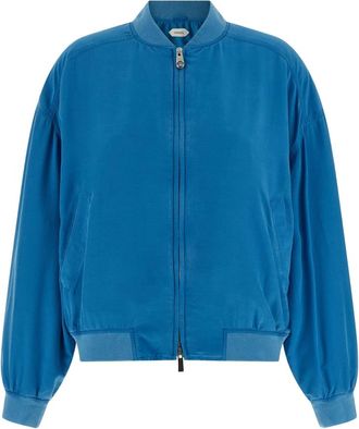 Versace Femme, Vestes, Bleu, Taille: 34 FR Blouson en popeline de soie