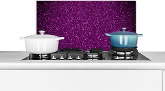 MuchoWow Spritzschutz K&uuml;che K&uuml;chenr&uuml;ckwand Alu Poster Bilder 60x30 cm Lila und rosa Glitzertextur