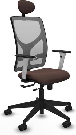 Piqueras y Crespo B&uuml;rostuhl mit wei&szlig;en und schwarzen Armlehnen, h&ouml;henverstellbare Lendenwirbelst&uuml;tze und festes Kopfteil, ausgestattet mit Syncro/Traslack. Grau/Dunkelb