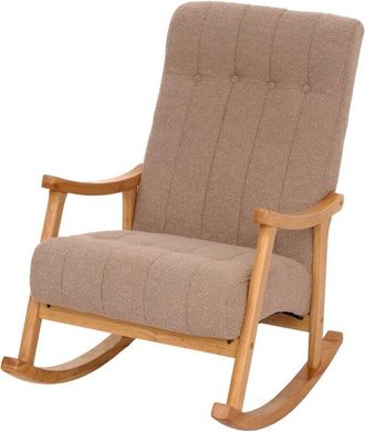 Hhg Neuwertig] Schaukelstuhl HHG 862, Relaxsessel, Holz mvg Stoff/Textil Boucl&eacute; (450g/m&sup2;) taupe, Gestell natur