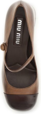 Miu Miu Leather Mary Jane Mary Jane Heel - Brown